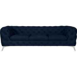 Chesterfield-Sofa LEONIQUE "Glynis", blau (deep ocean), B:243cm H:75cm T:99cm, Struktur (100% Polyester);Samtoptik (100% Polyester), Sofas, aufwändige Knopfheftung, moderne Chesterfield Optik, Fußfarbe wählbar
