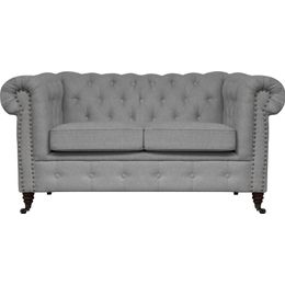 Chesterfield-Sofa Home Affaire "Aarburg", silber, B:148cm H:77cm T:87cm, 100% Polyester, Sofas, aufwändige Knopfheftung und Ziernägel im Chesterfield-Design
