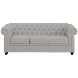 Chesterfield-Sofa Home Affaire "New Castle", silber, B:203cm H:72cm T:86cm, Sofas, mit hochwertiger Knopfheftung in Chesterfield-Design, B/T/H: 203/86/72