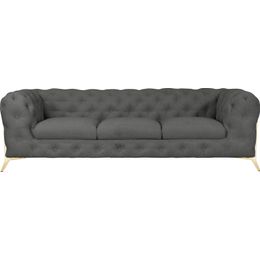 Chesterfield-Sofa LEONIQUE "Amaury", grau, B:243cm H:75cm T:99cm, Struktur (100% Polyester9;Samtoptik (100% Polyester), Sofas, aufwändige Knopfheftung, moderne Chesterfield Optik, Fußfarbe wählbar