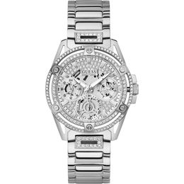 Multifunktionsuhr Guess "QUEEN", silber (silberfarben), Armbanduhren, Damen, Armbanduhr, Quarzuhr, Damenuhr