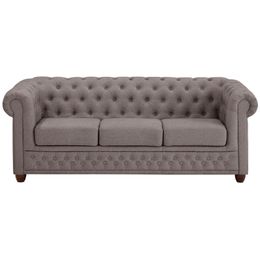 Chesterfield-Sofa Home Affaire "New Castle", grau (taupe), B:203cm H:72cm T:86cm, Samtoptik (100% Polyester);Struktur weich (100% Polyester), Sofas, mit hochwertiger Knopfheftung in Chesterfield-Design, B/T/H: 203/86/72