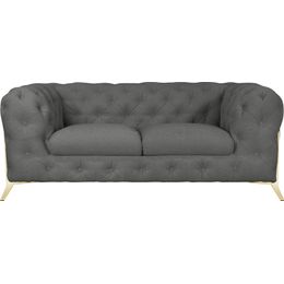 Chesterfield-Sofa LEONIQUE "Amaury", grau, B:185cm H:75cm T:99cm, Struktur (100% Polyester9;Samtoptik (100% Polyester), Sofas, aufwändige Knopfheftung, moderne Chesterfield Optik, Fußfarbe wählbar