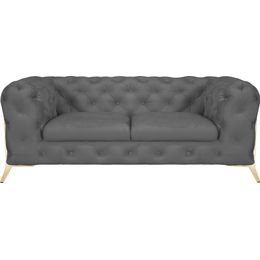 Chesterfield-Sofa LEONIQUE "Amaury", grau, B:185cm H:75cm T:99cm, Struktur (100% Polyester9;Samtoptik (100% Polyester), Sofas, aufwändige Knopfheftung, moderne Chesterfield Optik, Fußfarbe wählbar