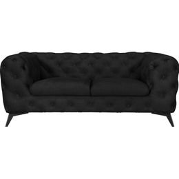 Chesterfield-Sofa LEONIQUE "Glynis", grau (charcoal), B:185cm H:75cm T:99cm, Struktur (100% Polyester);Samtoptik (100% Polyester), Sofas, aufwändige Knopfheftung, moderne Chesterfield Optik, Fußfarbe wählbar