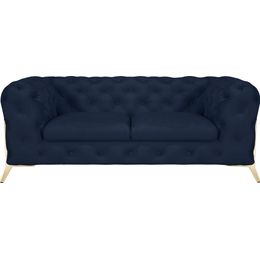 Chesterfield-Sofa LEONIQUE "Amaury", blau, B:185cm H:75cm T:99cm, Struktur (100% Polyester9;Samtoptik (100% Polyester), Sofas, aufwändige Knopfheftung, moderne Chesterfield Optik, Fußfarbe wählbar