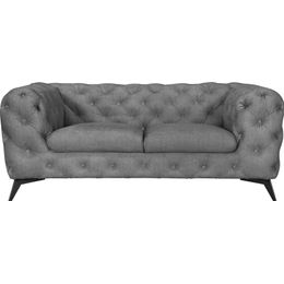 Chesterfield-Sofa LEONIQUE "Glynis", grau (hellgrau), B:185cm H:75cm T:99cm, Struktur (100% Polyester);Samtoptik (100% Polyester), Sofas, aufwändige Knopfheftung, moderne Chesterfield Optik, Fußfarbe wählbar