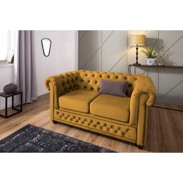 Chesterfield-Sofa Home Affaire "New Castle", gelb (mustard), B:148cm H:72cm T:86cm, Sofas, mit hochwertiger Knopfheftung in Chesterfield-Design, B/T/H: 148/86/72