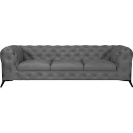 Chesterfield-Sofa LEONIQUE "Amaury", grau, B:243cm H:75cm T:99cm, Struktur (100% Polyester9;Samtoptik (100% Polyester), Sofas, aufwändige Knopfheftung, moderne Chesterfield Optik, Fußfarbe wählbar