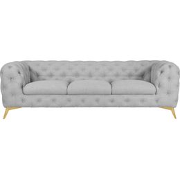 Chesterfield-Sofa LEONIQUE "Glynis", grau, B:243cm H:75cm T:99cm, Struktur (100% Polyester);Samtoptik (100% Polyester), Sofas, aufwändige Knopfheftung, moderne Chesterfield Optik, Fußfarbe wählbar