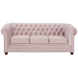 Chesterfield-Sofa Home Affaire "New Castle", rosa (flamingo), B:203cm H:72cm T:86cm, Sofas, mit hochwertiger Knopfheftung in Chesterfield-Design, B/T/H: 203/86/72