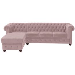 Chesterfield-Sofa Home Affaire "New Castle L-Form", rosa (flamingo), B:255cm H:72cm T:171cm, Sofas, hochwertige Knopfheftung in Chesterfield-Design, B/T/H: 255(171/72)