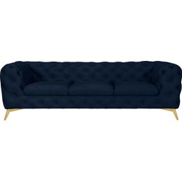 Chesterfield-Sofa LEONIQUE "Glynis", blau (deep ocean), B:243cm H:75cm T:99cm, Struktur (100% Polyester);Samtoptik (100% Polyester), Sofas, aufwändige Knopfheftung, moderne Chesterfield Optik, Fußfarbe wählbar