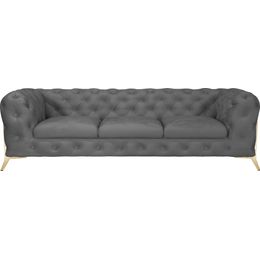 Chesterfield-Sofa LEONIQUE "Amaury", grau, B:243cm H:75cm T:99cm, Struktur (100% Polyester9;Samtoptik (100% Polyester), Sofas, aufwändige Knopfheftung, moderne Chesterfield Optik, Fußfarbe wählbar