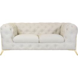 Chesterfield-Sofa LEONIQUE "Amaury", beige, B:185cm H:75cm T:99cm, Struktur (100% Polyester9;Samtoptik (100% Polyester), Sofas, aufwändige Knopfheftung, moderne Chesterfield Optik, Fußfarbe wählbar