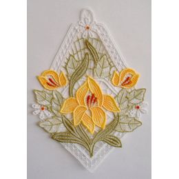 Fensterbild, B:15cm H:27cm, bunt, Stickereien Plauen, Polyester, Fensterbilder, "Lilienzeit"