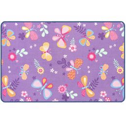 Kinderteppich, B:100cm H:6,5mm L:150cm, lila, PRIMAFLOR-IDEEN IN TEXTIL, Polyamid, Teppiche, "PAPILLON, Made in Belgium", Motiv Schmetterlinge,