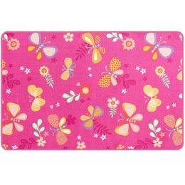 Kinderteppich, B:140cm H:6,5mm L:200cm, pink, PRIMAFLOR-IDEEN IN TEXTIL, Polyamid, Teppiche, "PAPILLON, Made in Belgium", Motiv Schmetterlinge,