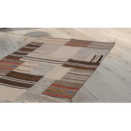 Teppich Kayoom, B:80cm H:15mm L:150cm, beige, Wolle, Wohnzimmer, Teppiche, "Radical 220", Handgewebter Jacquard-Kilim, hochwertige Materialmischung
