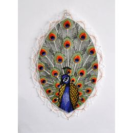 Fensterbild, B:20cm H:29cm, bunt, Stickereien Plauen, Polyester, Fensterbilder, "Pfau"