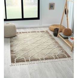 Teppich, B:140cm H:15mm L:200cm, beige, MyFlair M&Ouml;BEL & ACCESSOIRES, Polyester, Wohnzimmer, Teppiche, "Enya 1, LAGERR&Auml;UMUNG", Shaggy im Skandi Look,