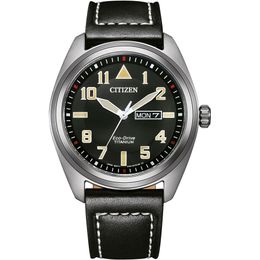 Citizen Herren Solaruhr, schwarz, Armbanduhren, Armbanduhr, Herrenuhr, Titan, Datum, Lederarmband