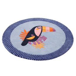 Kinderteppich Esprit, H:9mm &Oslash;:100cm, blau, Kunstfaser, Teppiche, "E-Toucan ESP-4373", besonders weich, Motiv Toucan
