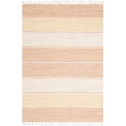 Teppich my home, B:70cm H:5mm L:250cm, beige, Baumwolle, Wohnzimmer, Teppiche, "Merle", Flachgewebe, Wendeteppich, gestreift, handgewebt, mit