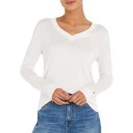 Tommy Hilfiger Damen V-Ausschnitt-Pullover "CO JERSEY STITCH V-NK SWEATER", beige, Gr. XXL, unifarben, Strick, Obermaterial: 67% Baumwolle, 33%