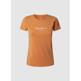 Pepe Jeans Damen T-Shirt "NEW VIRGINIA", orange, Gr. XS, Single Jersey, Obermaterial: 95% Baumwolle, 5% Elasthan, Shirts, mit Logo-Print