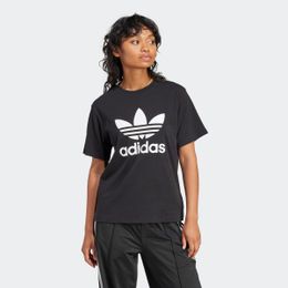 Damen T-Shirt "TREFOIL TEE", schwarz, Gr. S, adidas originals, Obermaterial: 94% Baumwolle, 6% Elasthan, Shirts, Basic Shirt mit großem Trefoil