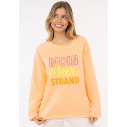 Zwillingsherz Damen Hoodie ""Moin Meer Strand"", orange, Gr. LXL, Sweatware, Obermaterial: 50% Baumwolle, 50% Polyester, Sweatshirts, mit Used-Look