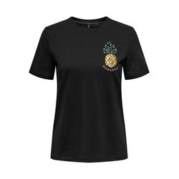 Kurzarmshirt Only "ONLKITA LIFE REG S/S PINEAPPLE TOP JRS", Damen, Gr. S (36), schwarz print:fineapple, Jersey, Obermaterial: 100% Baumwolle, bedruckt, regular fit normal, Rundhals, Shirts