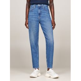 Tommy Jeans Damen Tapered-fit-Jeans "High waist - Mom-Jeans Tapered", blau, Gr. 25, Abriebeffekte, Denim/Jeans, Obermaterial: 99% Baumwolle, 1%