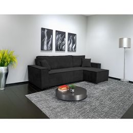M-Punkt Wohnlandschaft Ecksofa COMO Cord mit Bett Sofa Schlafsofa Ottomane rechts links universell - Schwarz
