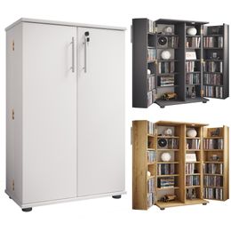 Vcm Holz CD DVD Stand Regal/Schrank platzsparender CD Schrank mit 2 abschlie&szlig;baren T&uuml;ren f&uuml;r 600 CDs oder 260 DVDs oder 144-Videos Ma&szlig;e: H. 93 x B. 60 x T. 31 cm 20 variable Einlegeb&ouml;den &ndash; Engalo XL