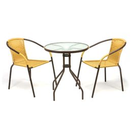 Vcm 3-tlg. Bistroset Balkonset Gartentisch: 60 cm, H&ouml;he: 72 cm Sitzgarnitur mit Glastisch Bistrostuhl Poly-Rattan