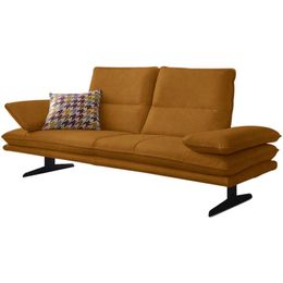 2,5-Sitzer W.Schillig "broadway, Designsofa mit tollem Sitzkomfort", gelb (brandy s37), B:236cm H:94cm T:96cm, Stoff S37 (100% Polyester): Luxus-Microfaser in Lederoptik, Sofas, Sitztiefenverstellung, Kopfteil- & Seitenteilverstellung, Breite 216cm