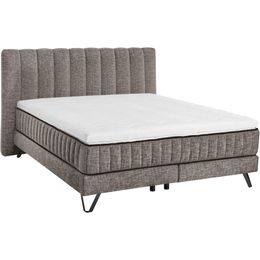Boxspringbett "Baldwin", grau, B:202cm L:212cm, 100% Polyester, SET ONE BY Musterring, Komplettbetten, Liegefläche 180 x 200 cm, Duo-Matratze, Kopfteil mit Steifensteppung