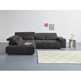 Ecksofa COTTA "Orion L-Form", braun (mud), B:310cm H:70cm T:225cm, 100% Polyester, Sofas, Ecksofa, mit Kopfteilverstellung & 5 Nierenkissen