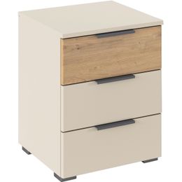 Nachtkommode Rauch "Nachttisch-Set Nachtkonsole Beistelltisch Kommode Sideboard SAJO", beige (champagner, eiche artisan), B:40cm H:52cm T:40cm, Holzwerkstoff, Sideboards, mit 3 Schubladen, obere Schublade farblich abgesetzt MADE IN GERMANY