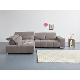 Ecksofa COTTA "Orion L-Form", grau (elephant), B:310cm H:70cm T:225cm, 100% Polyester, Sofas, Ecksofa, mit Kopfteilverstellung & 5 Nierenkissen
