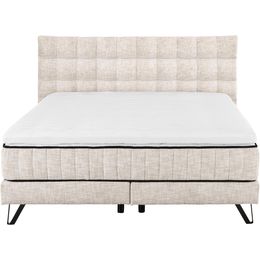 Boxspringbett "Baldwin", beige, B:202cm L:212cm, 100% Polyester, SET ONE BY Musterring, Komplettbetten, mit Duo-Matratze, Kopfteil mit quadratischer Steppung, 180 x 200 cm