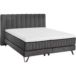 Boxspringbett "Baldwin", grau (anthrazit), B:202cm L:212cm, 100% Polyester, SET ONE BY Musterring, Komplettbetten, Liegefläche 180 x 200 cm, Duo-Matratze, Kopfteil mit Steifensteppung