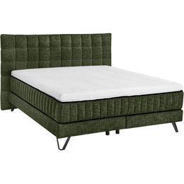Boxspringbett "Baldwin", grün, B:202cm L:212cm, 100% Polyester, SET ONE BY Musterring, Komplettbetten, mit Duo-Matratze, Kopfteil mit quadratischer Steppung, 180 x 200 cm