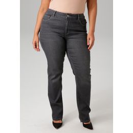 Straight-Jeans ANISTON PLUS, Damen, Gr. 52, N-Gr, grau (grau used), Denim/Jeans, Obermaterial: 81% Baumwolle, 17% Polyester, 2% Elasthan, leichte Abriebeffekte, unifarben, figurumspielend lang, Jeans Straight-Jeans, mit leichtem Used-Effekt