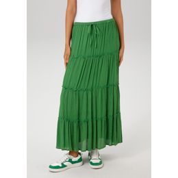 Maxirock Aniston CASUAL, Damen, Gr. 42, grün, CrpeWeb, Obermaterial: 100% Viskose. Futter: 100% Polyester, unifarben, Feminin, lässig geschnitten, Röcke Volantrock, mit kleinen Rüschen verziert