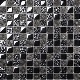 Mosaikfliese 'Fiori' Glas, Naturstein schwarz 30 x 30 cm