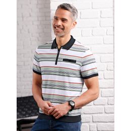 WITT Herren Kurzarm-Poloshirt, schwarz-eucalyptus-geringelt, Größe 48/50