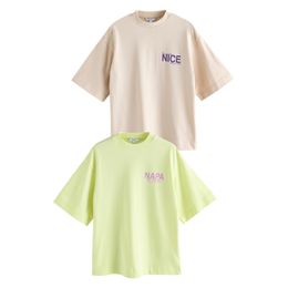 next T-Shirt Damen Gr&ouml;&szlig;e XS beige / limette / lila / dunkellila